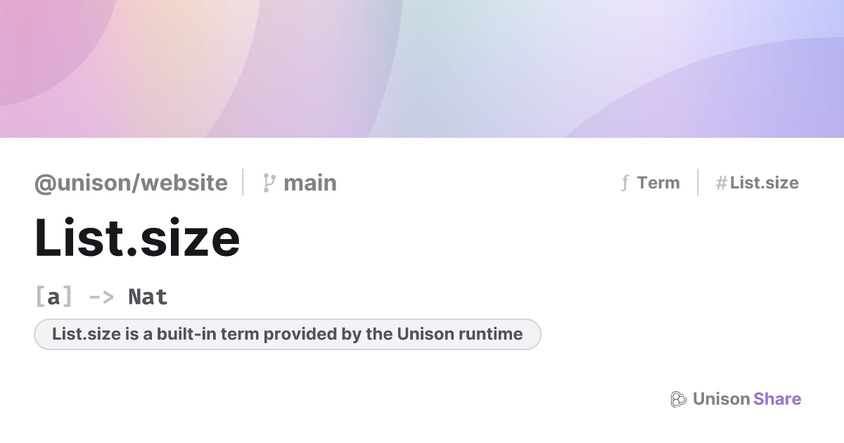 List.size · @unison/website/main | Unison Share