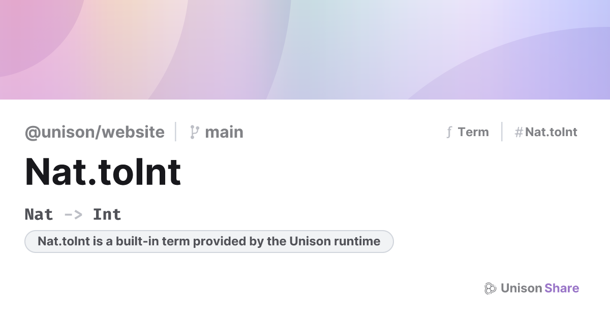 Nat.toInt · @unison/website/main | Unison Share
